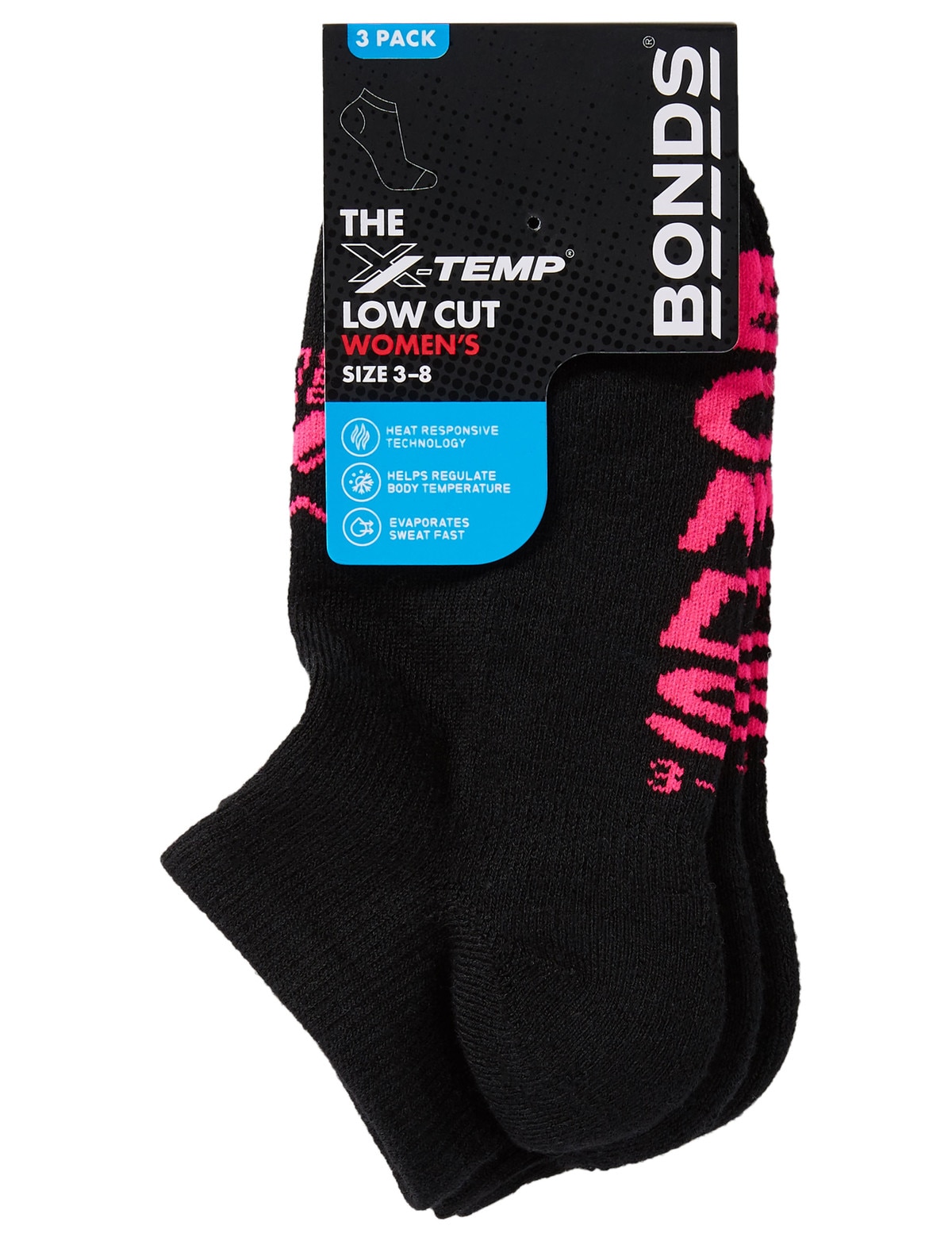 Bonds X-Temp Low-Cut Sock, 3-Pack, Black - Socks