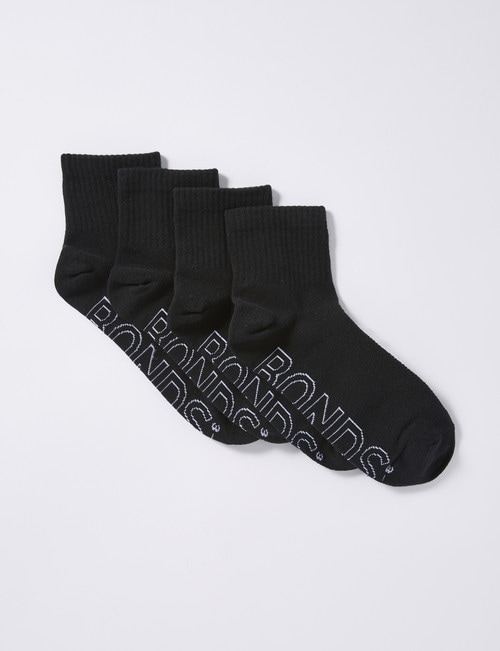 Bonds Logo Light Quarter Crew Sock, 4-Pack, Black - Socks
