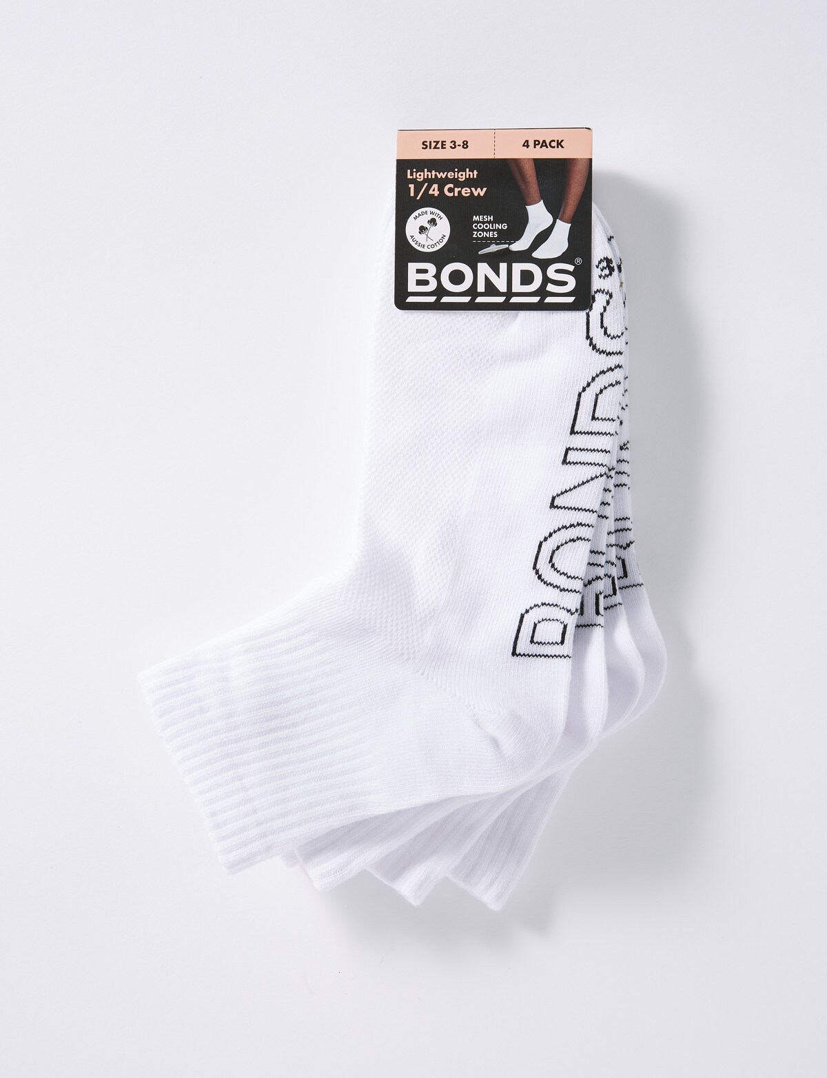 Bonds Logo Light Quarter Crew Sock, 4-Pack, White - Socks