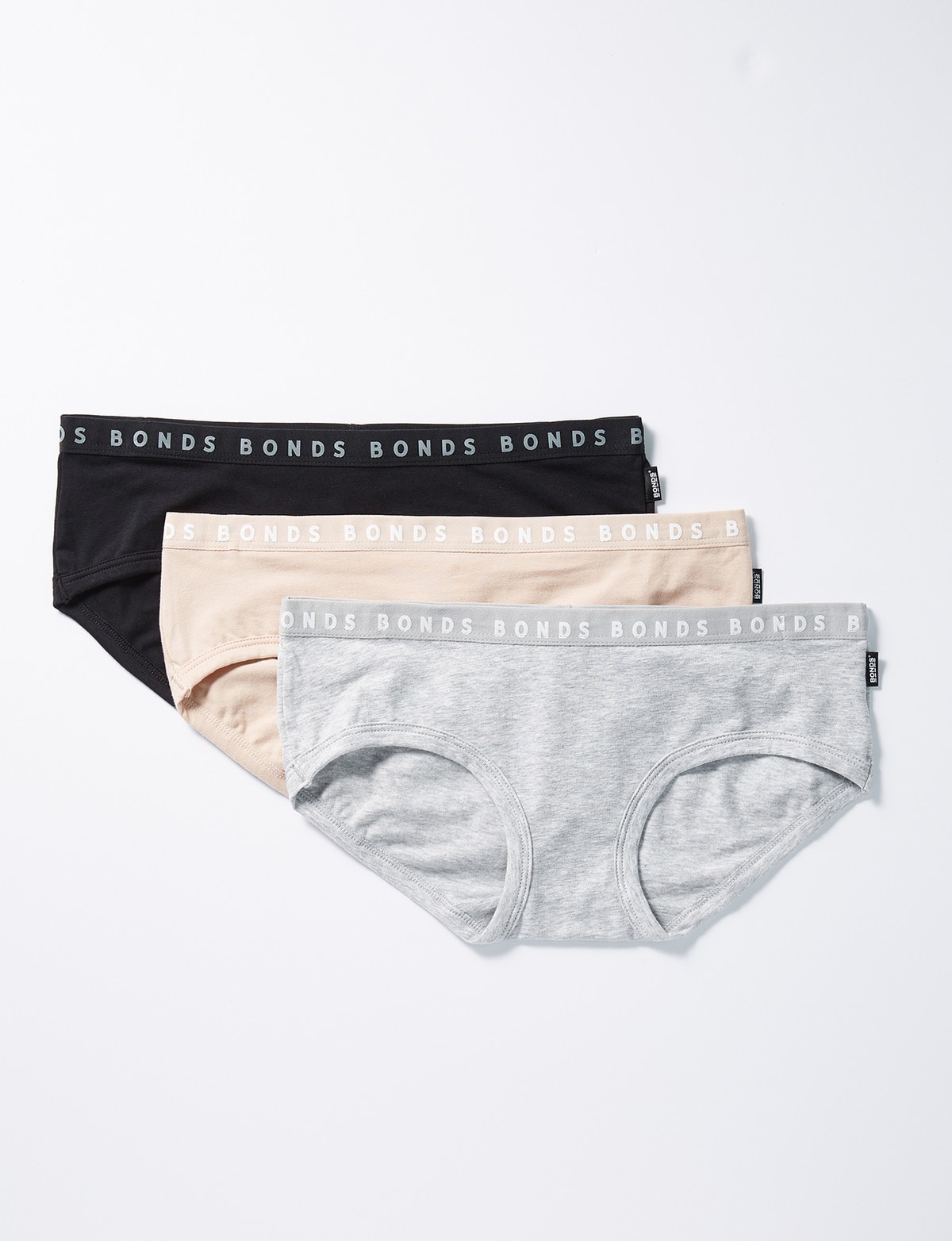 Bonds Hipster Boyleg Brief, 3-Pack, Grey, Blush & Black - Briefs
