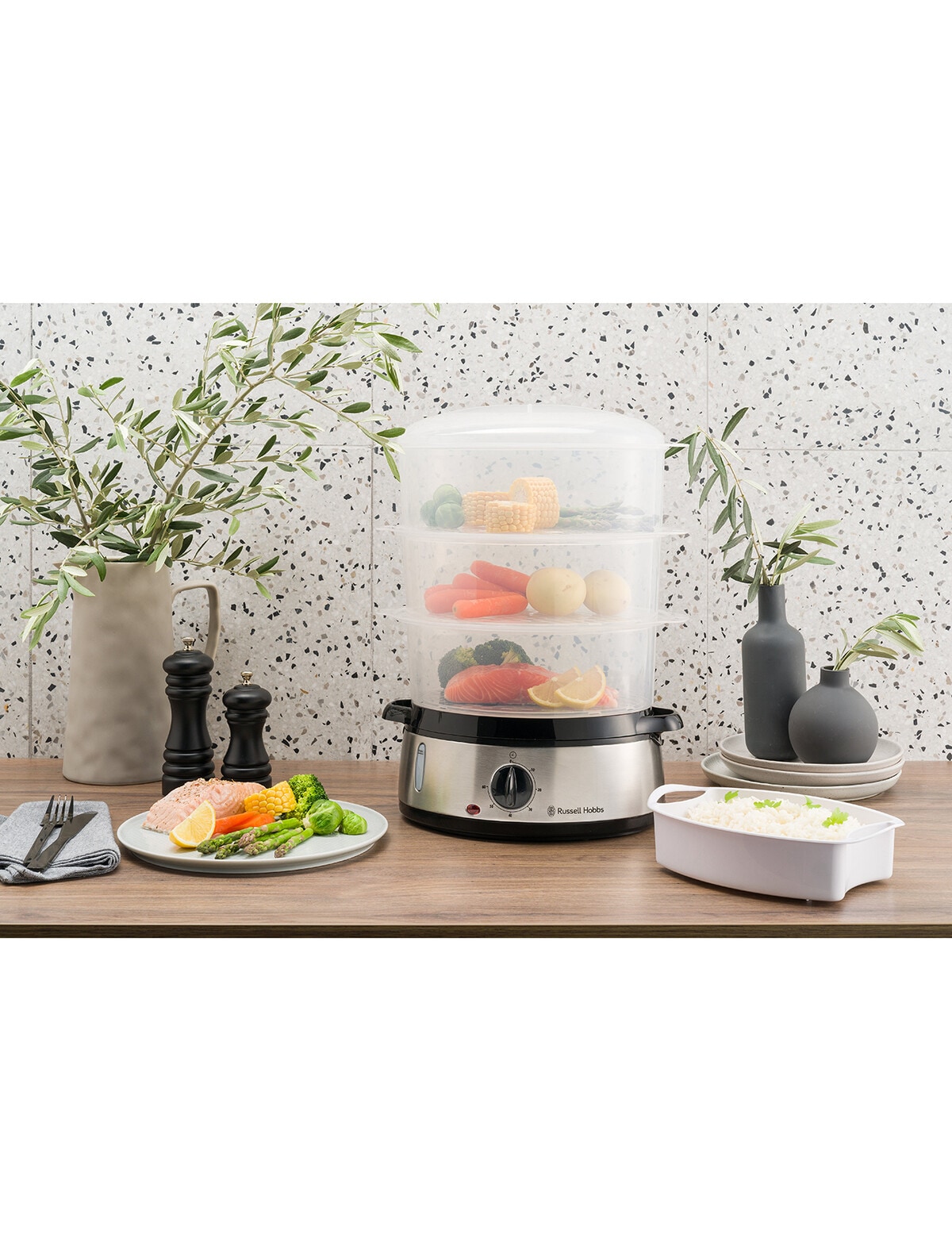 Russell Hobbs Cook At Home Food Steamer, RHSTM3 - Cooking
