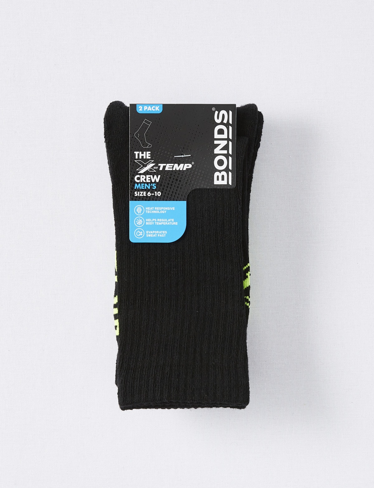 Bonds X-Temp Crew Sock, 2-Pack, Black - Socks