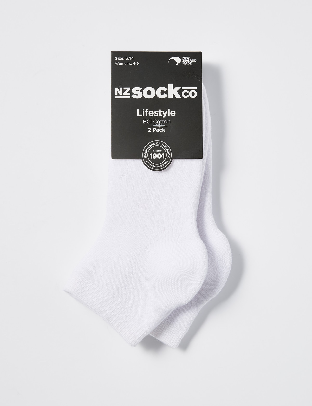NZ Sock Co. Cushioned Cotton Trainer Anklet Sock, 2-Pack, White, 4-11 ...