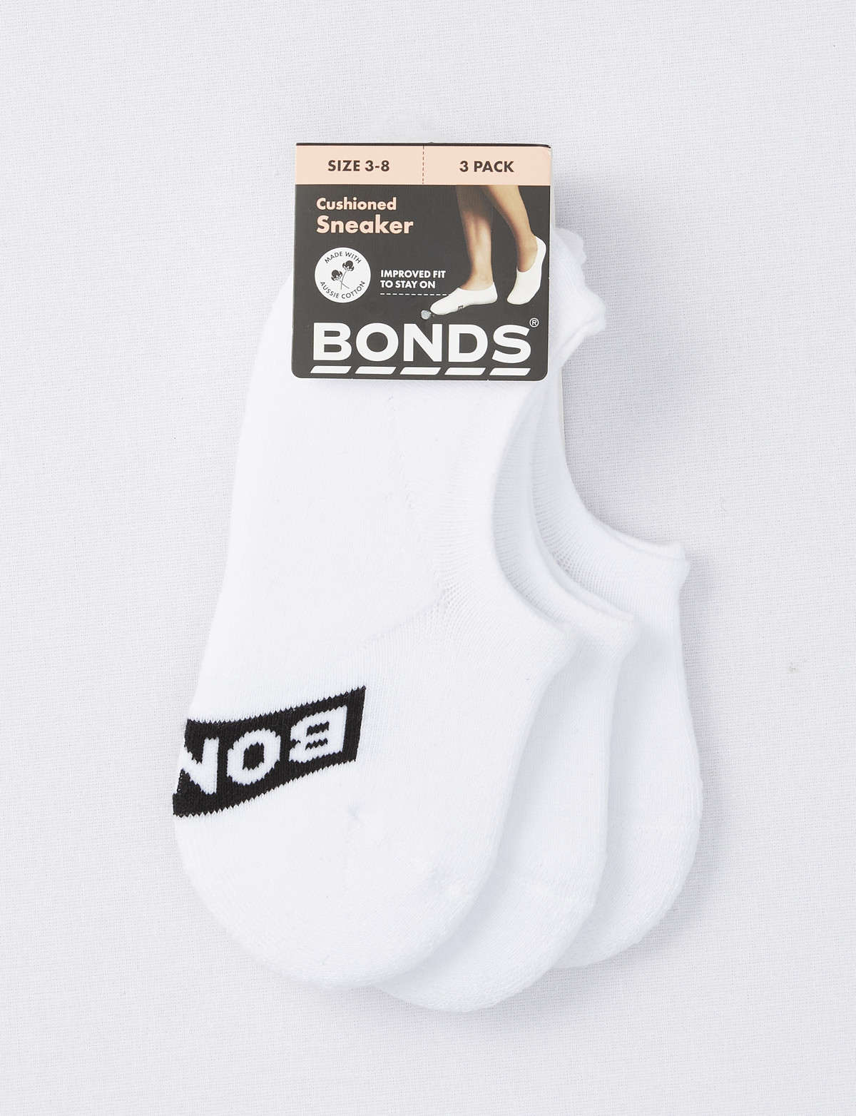 Bonds Logo Sneaker Sock, 3-Pack, White - Socks