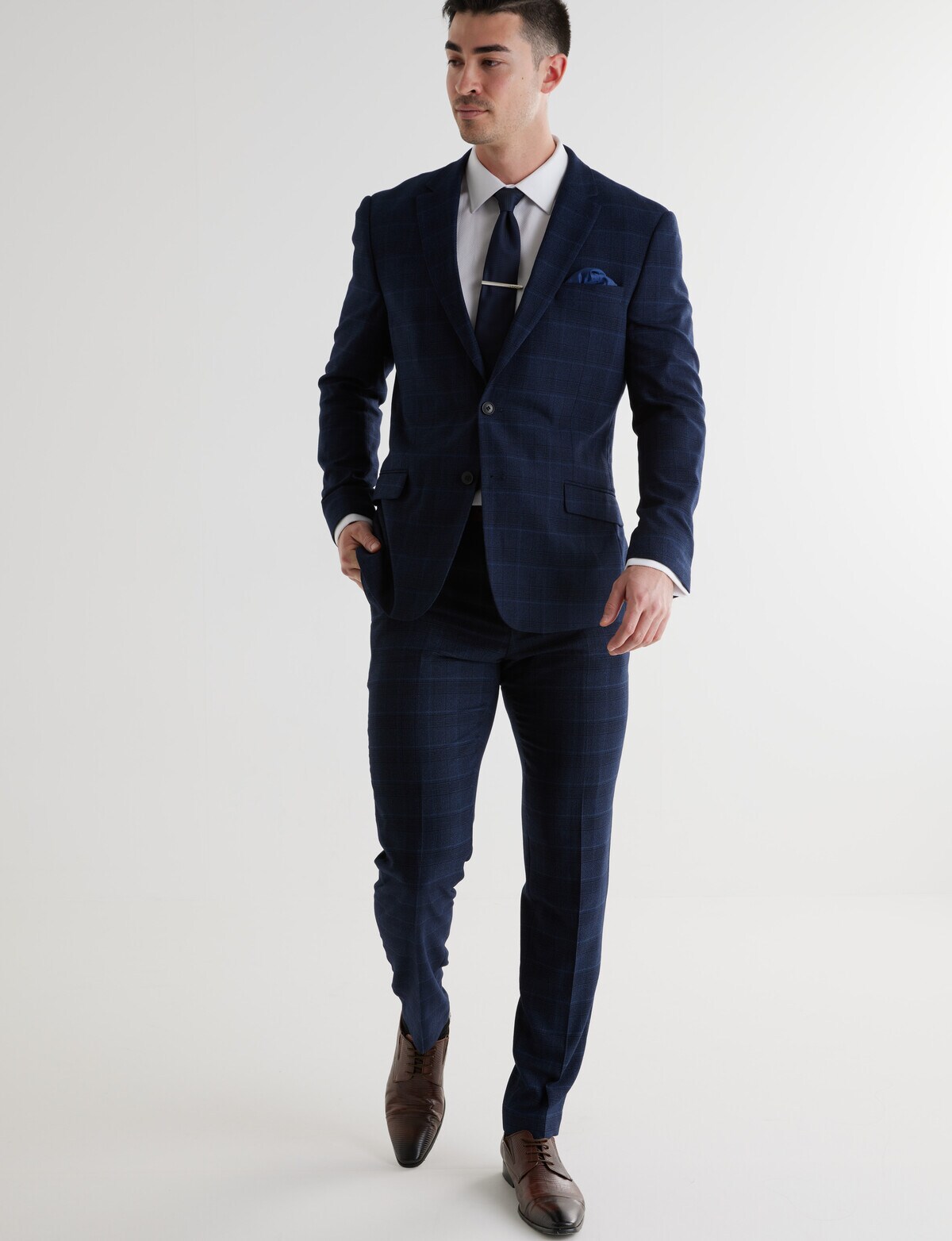 Laidlaw + Leeds Check Tailored Jacket, Navy - Suit Jackets & Pants