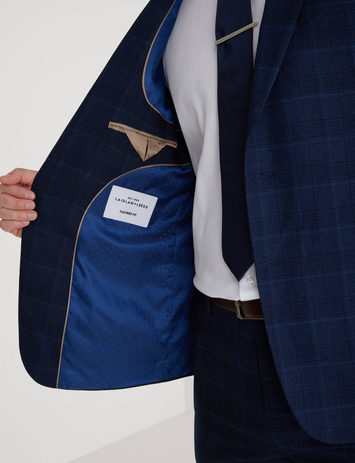 Laidlaw + Leeds Check Tailored Jacket, Navy - Suit Jackets & Pants