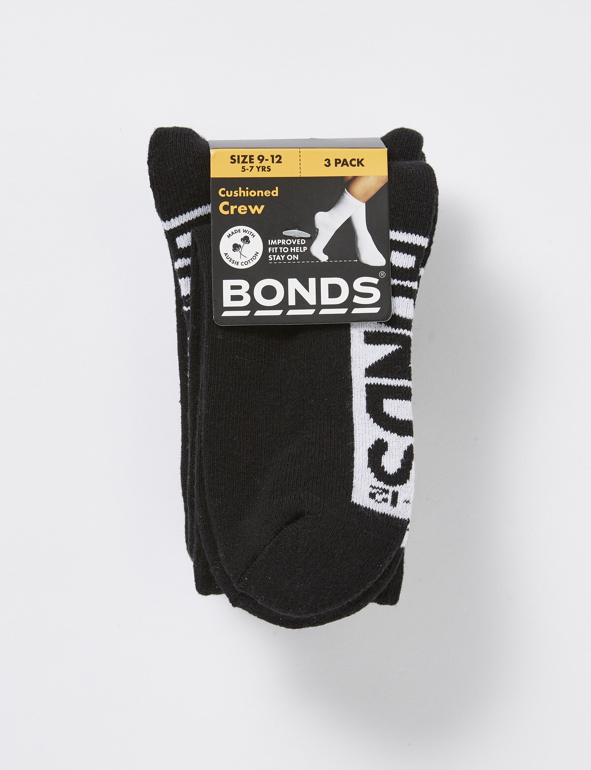 Bonds Logo Crew Sock, Black, 3-Pack - Hosiery & Socks