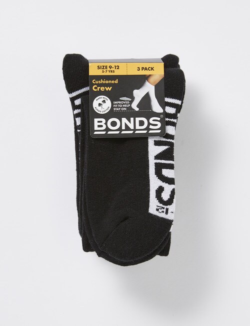 Bonds Logo Crew Sock, Black, 3-Pack - Hosiery & Socks