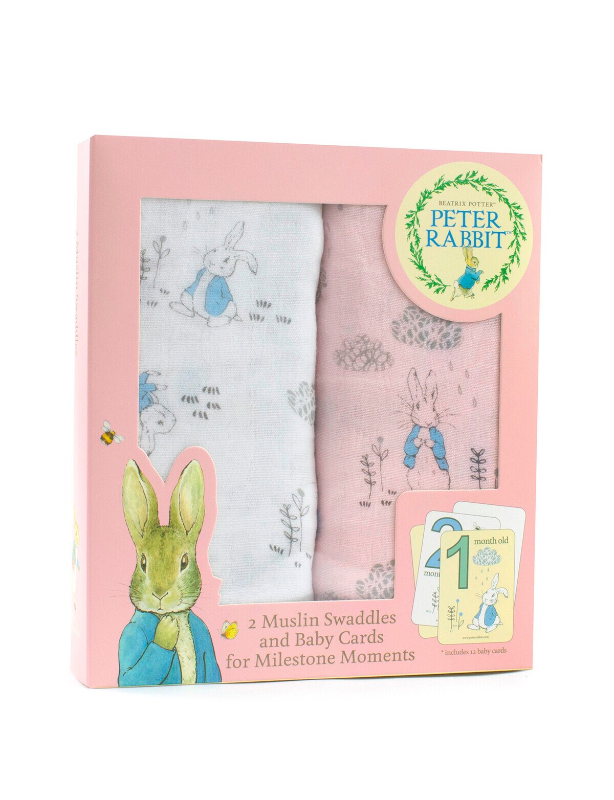 Peter Rabbit Peter Rabbit Cloud Muslin Wrap & Card Set, Pink, 2-Piece ...
