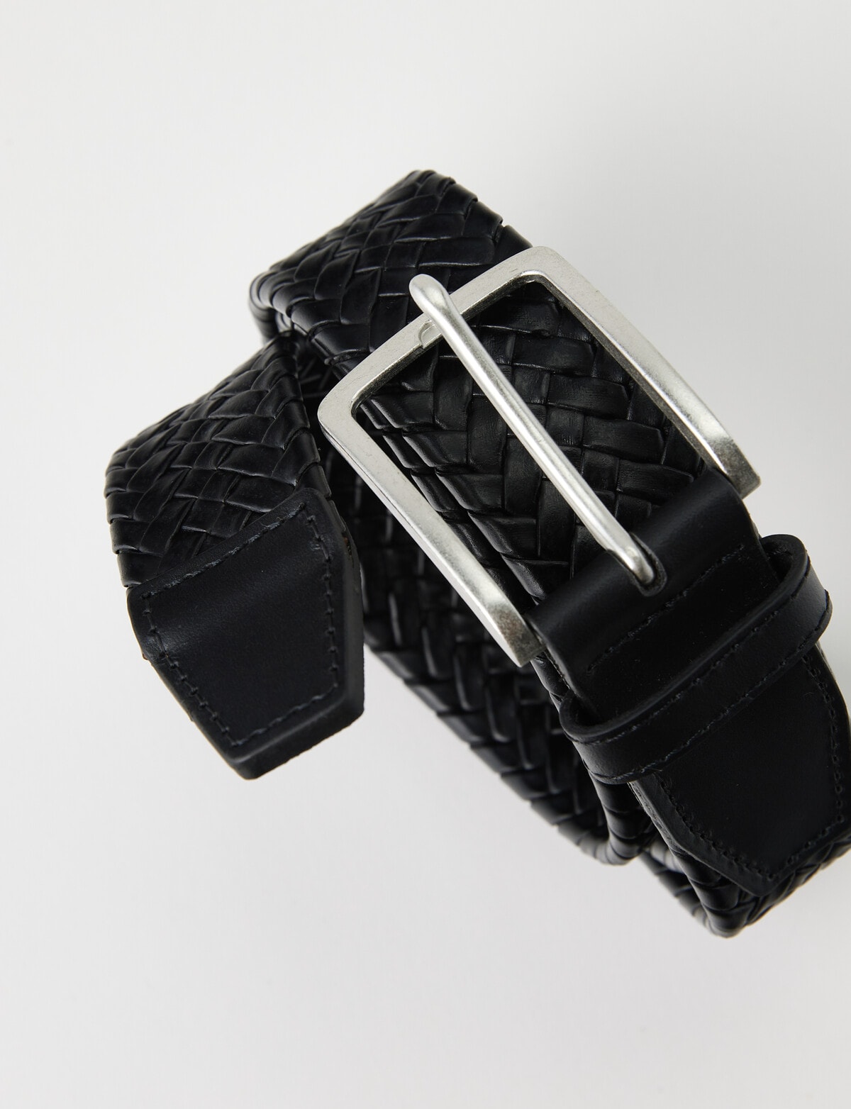 L+L Leather Woven Plait Belt, Black - Belts