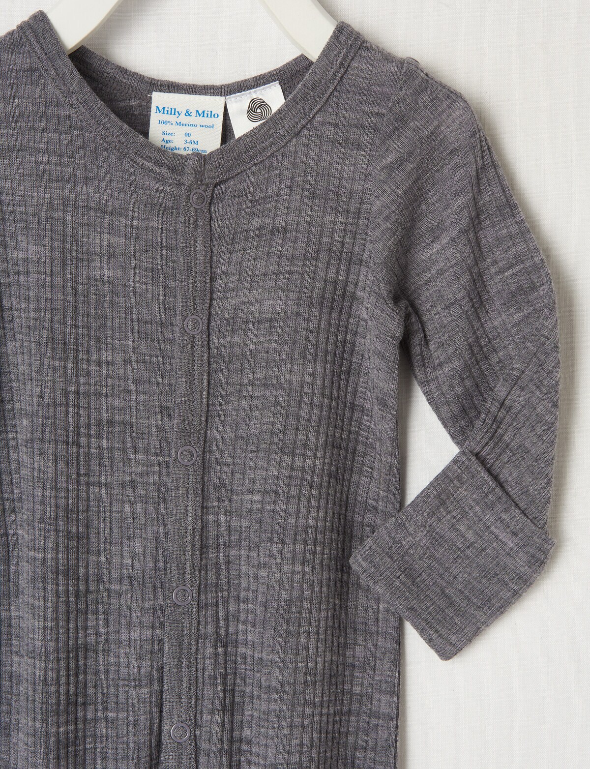 Milly & Milo Essentials Merino Rib Sleepsuit, Velveteen - Thermals