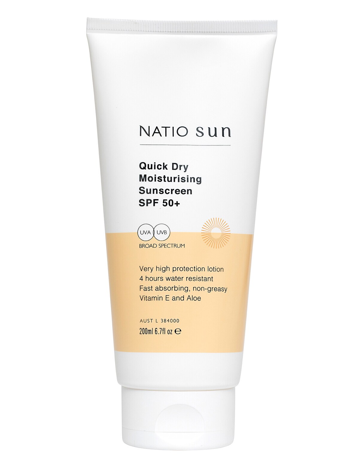 Natio Quick Dry Moisturising Sunscreen SPF 50+, 200ml - Suncare & Tanning