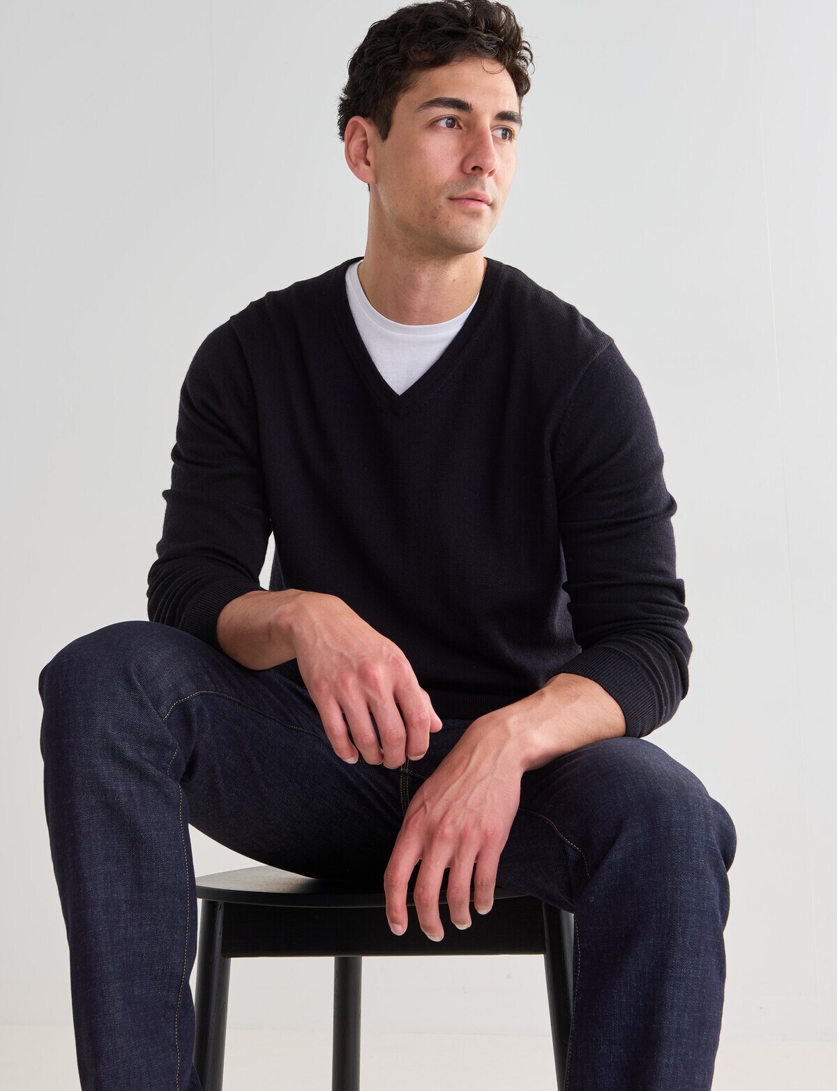 North South Merino V Neck Jumper, Black - Knitwear