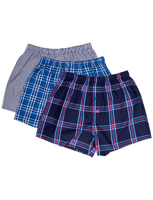Mitch Dowd Woven Boxer, Regular Checks, 3-Pack, Blue - Underwear
