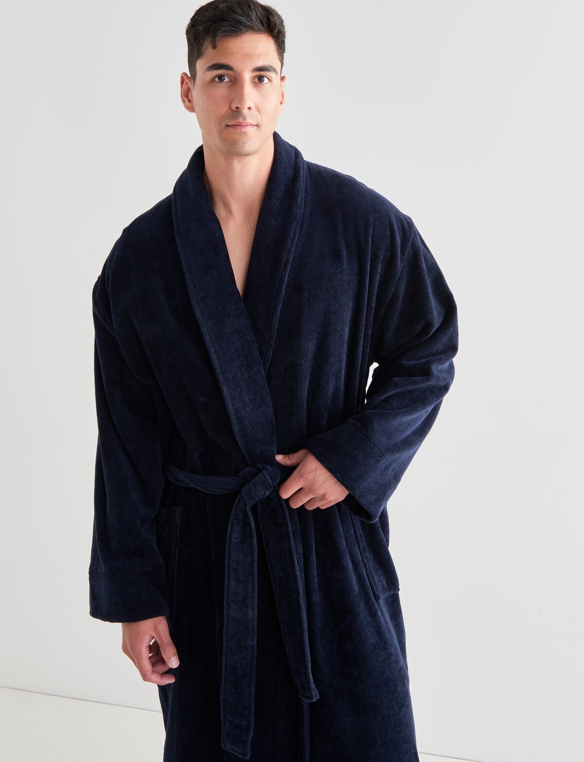 Mazzoni Cotton Velour Robe, Navy - Robes