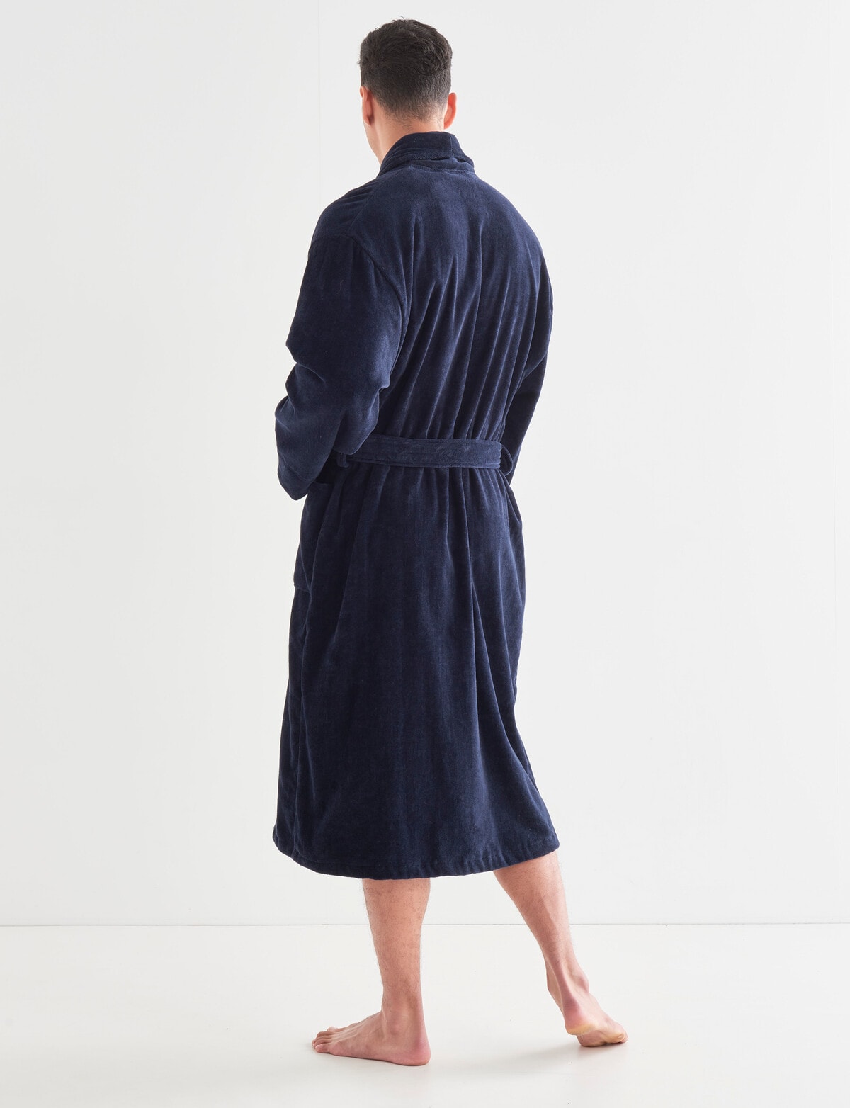 Mazzoni Cotton Velour Robe, Navy - Robes