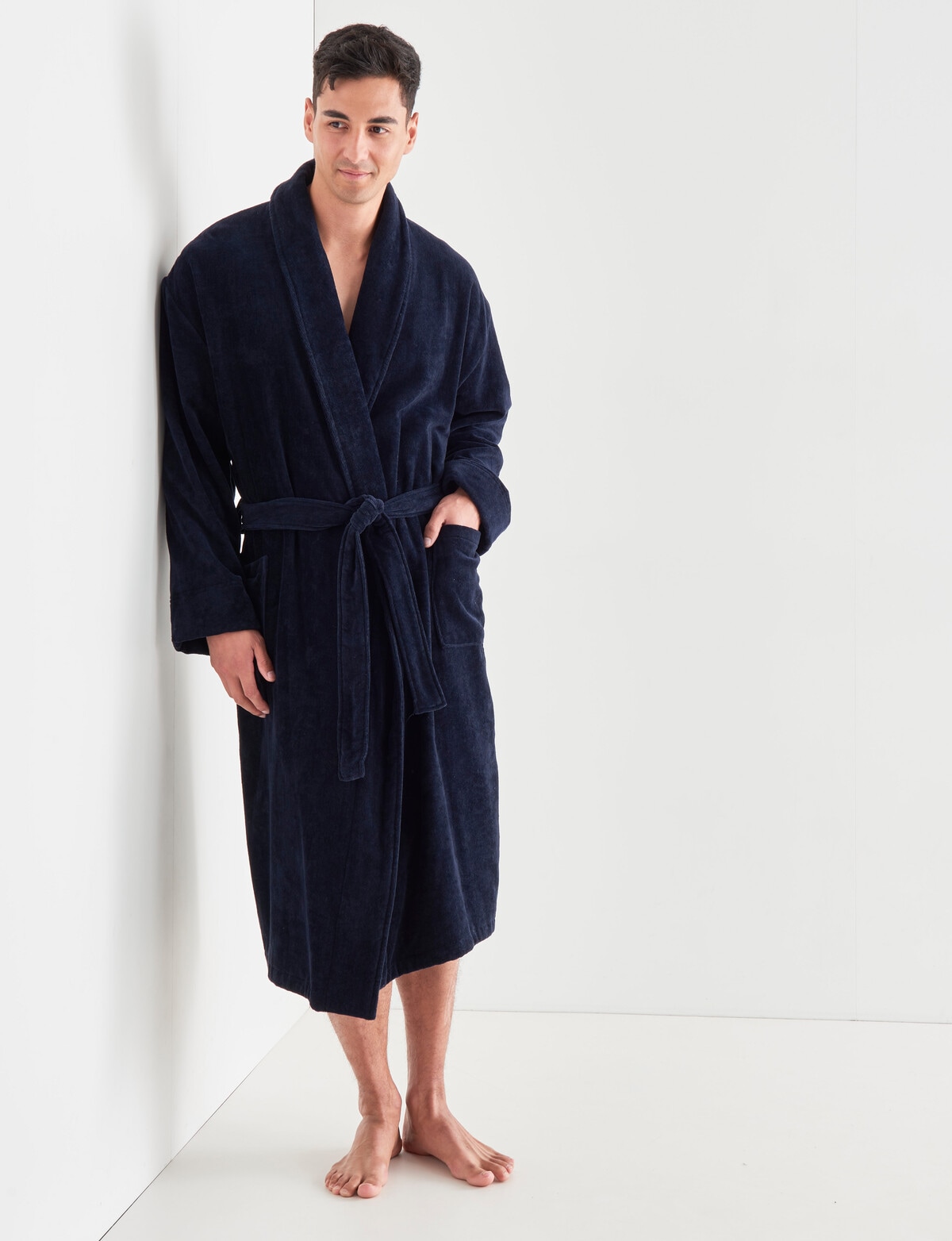 Mazzoni Cotton Velour Robe, Navy - Robes
