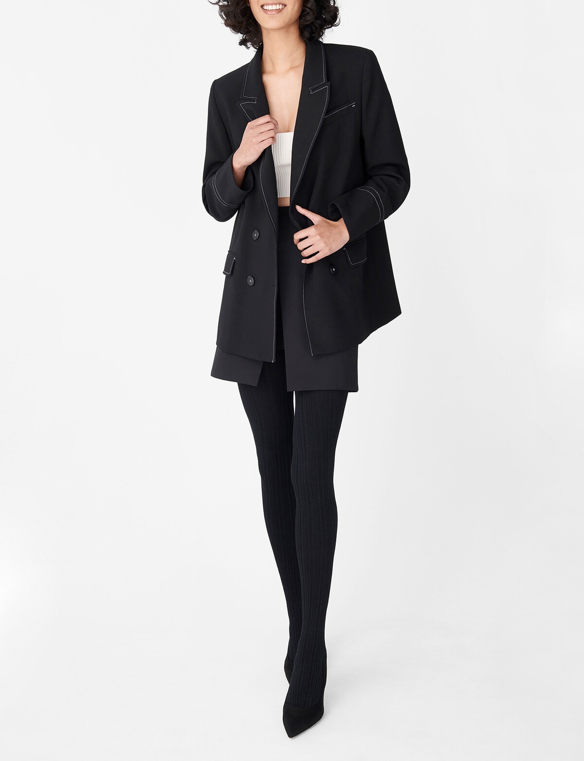 Voodoo Cable Knit Tight, Black - Hosiery