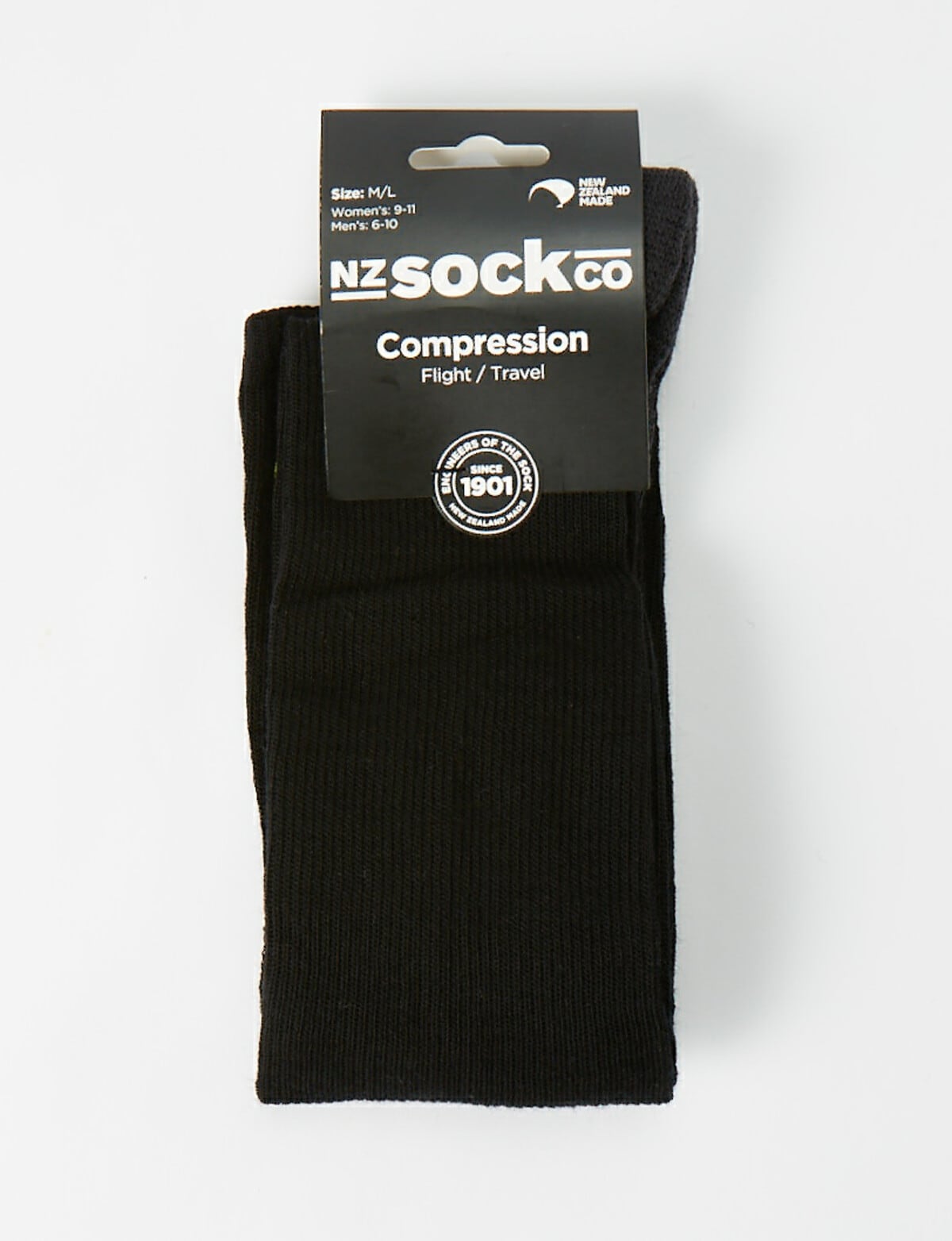 NZ Sock Co. Merino Compression Sock, Black - Socks