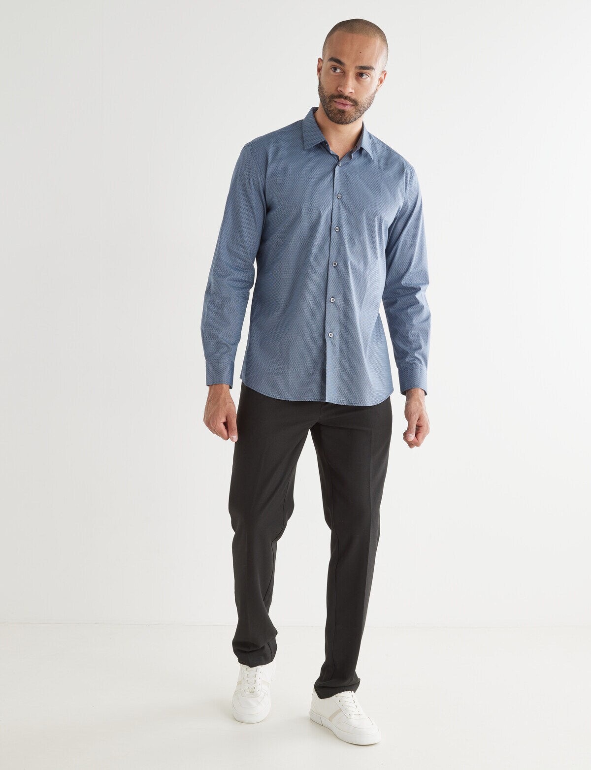 L+L Hexagon Printed Long-Sleeve Shirt, Navy - Casual Shirts