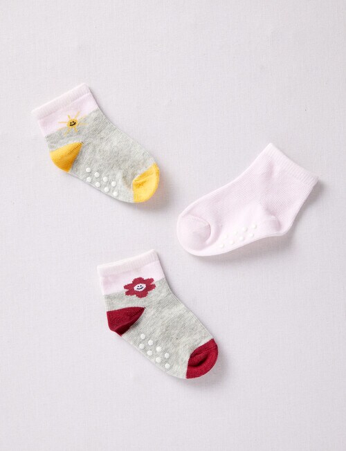 Simon De Winter Smile Crew Sock, 3-Pack, Pink - Underwear, Socks & Tights