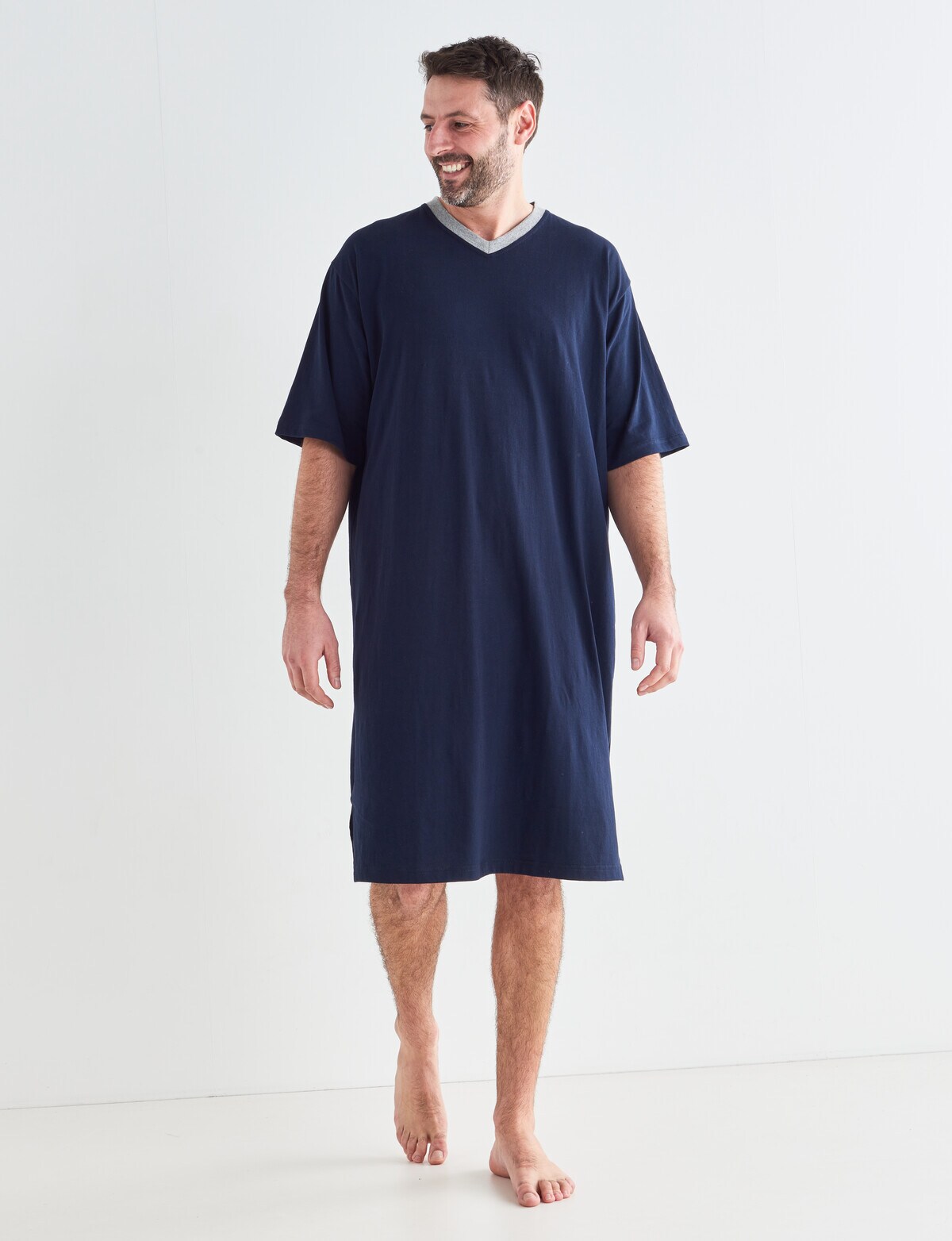Chisel Cotton Knit Nightshirt, Navy - Sleepwear