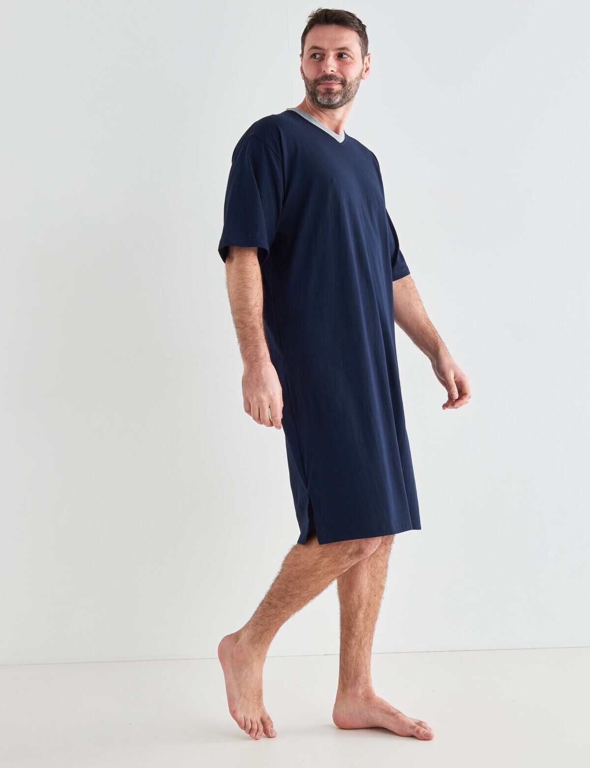 Chisel Cotton Knit Nightshirt, Navy - Sleepwear