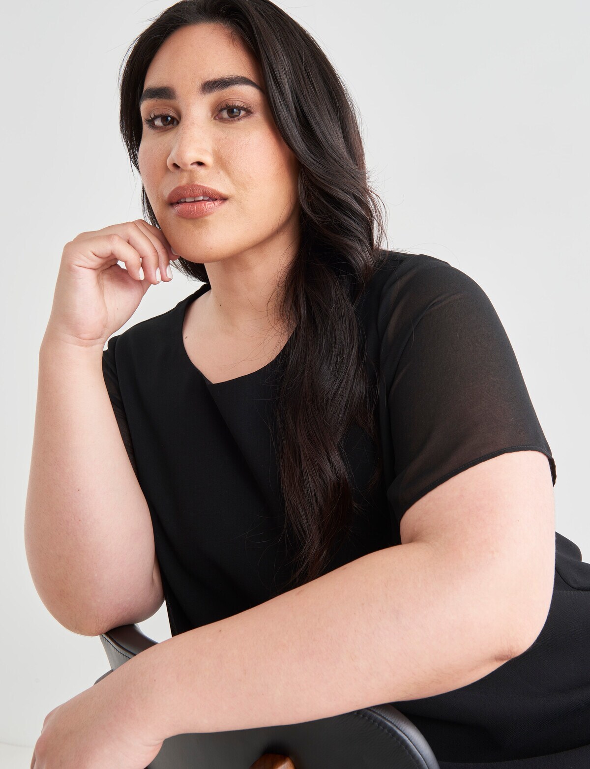 Studio Curve Double Layer Short Sleeve Top, Black - Tops