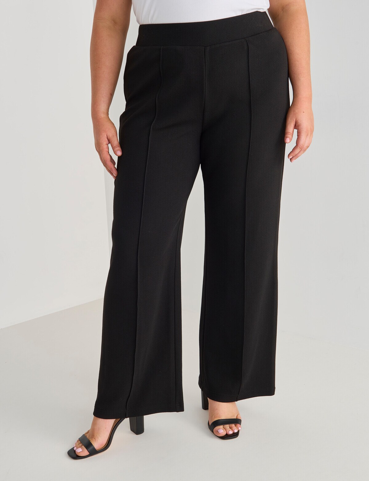 Studio Curve Collection Textured Knit Wide Leg Pant, Black - Jeans ...
