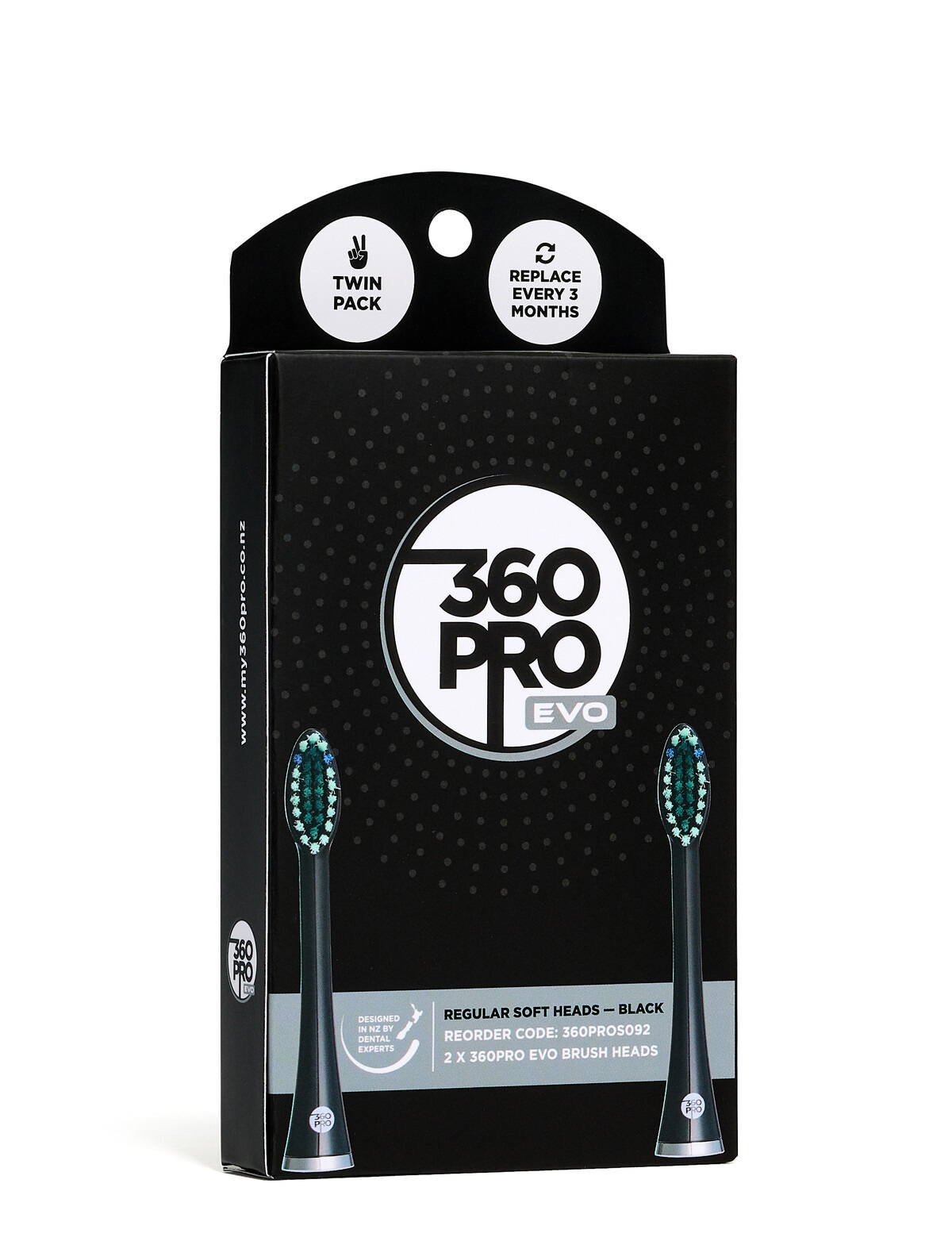 360PRO Evo Regular Soft Brush Head Refills, 2-Pack, Black, 360PROS092 ...