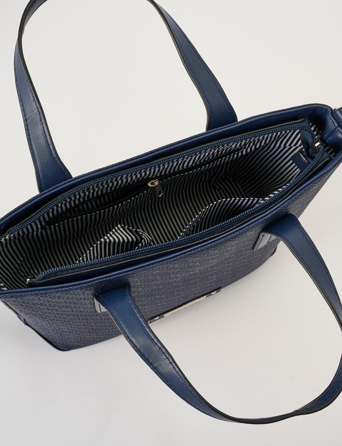 Pronta Moda Textured Medium Tote Bag, Navy - Handbags