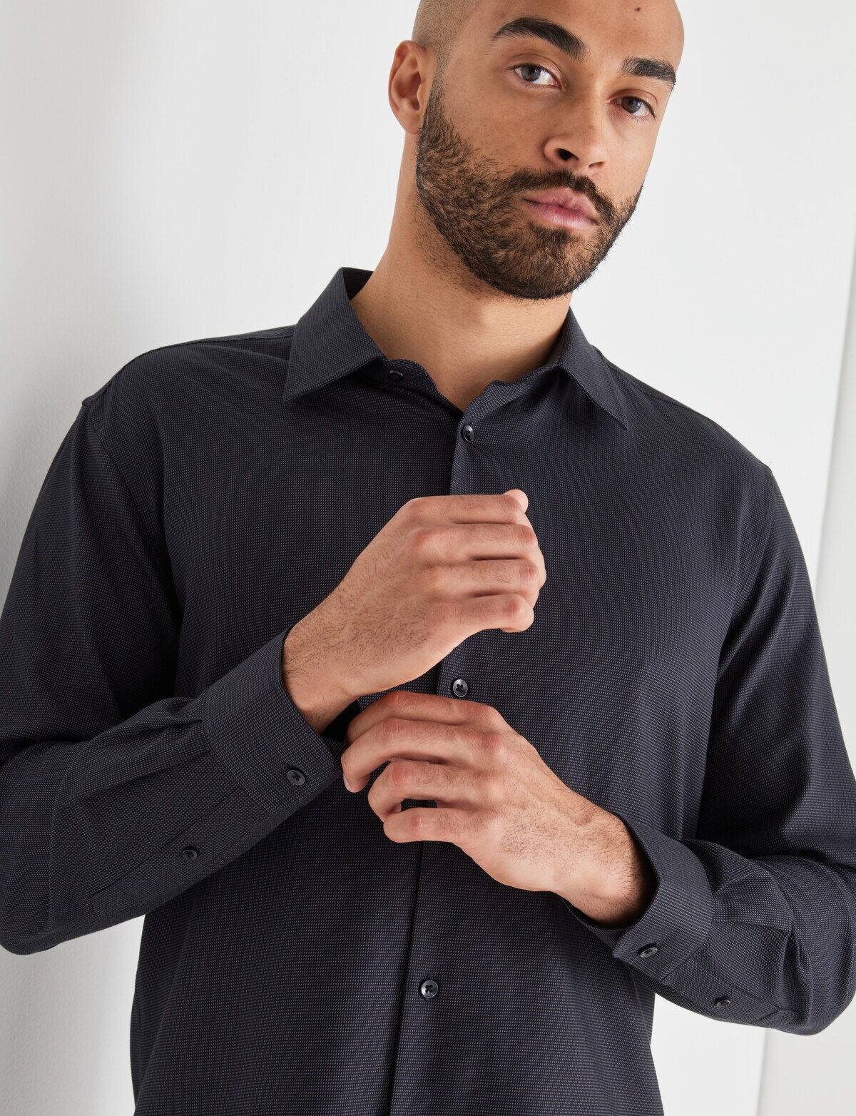 Laidlaw + Leeds Fancy Dobby Shirt, Black - Formal Shirts