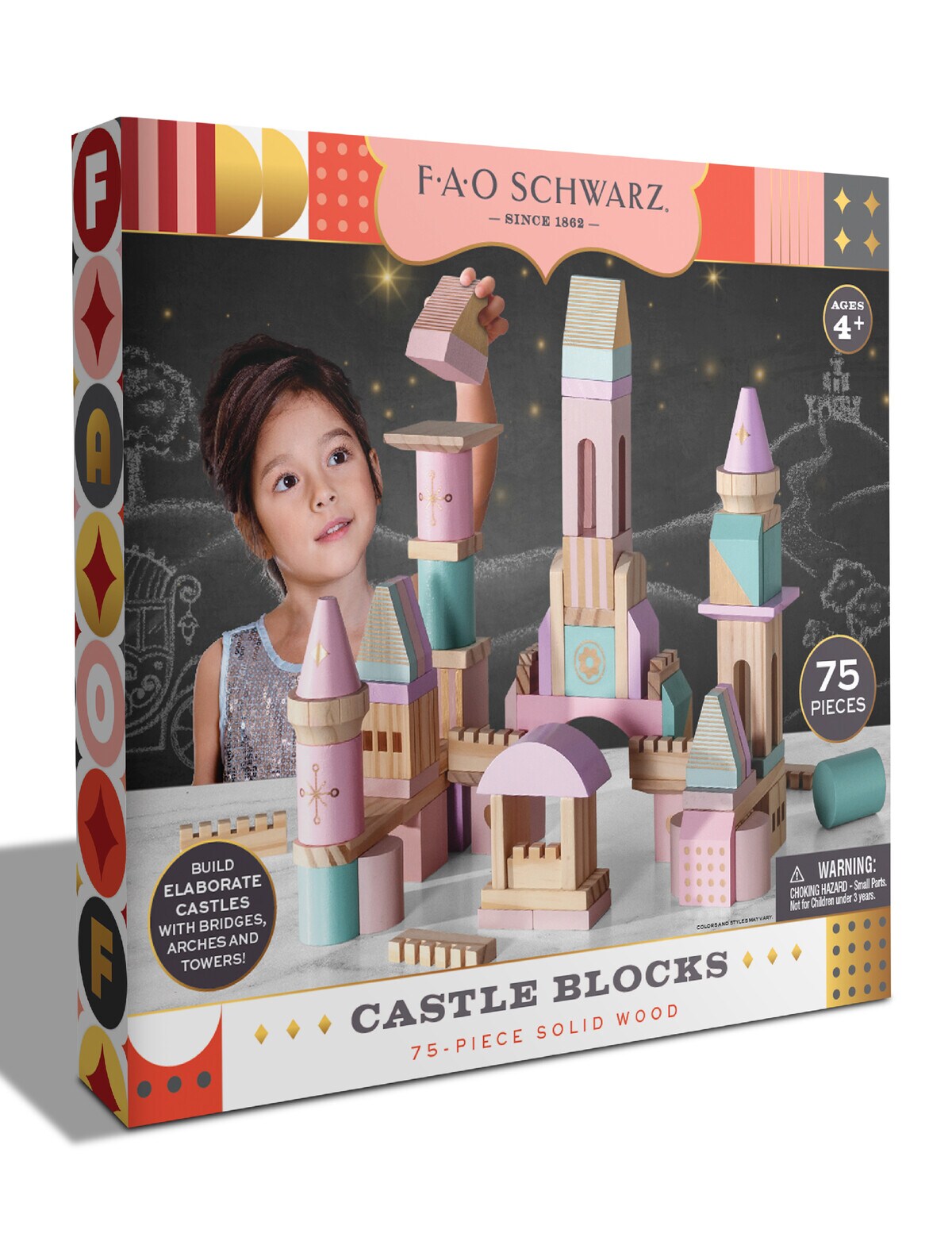 FAO Schwarz Toy Wood Castle Blocks, 75-Pieces, Pink - Games, Cards ...
