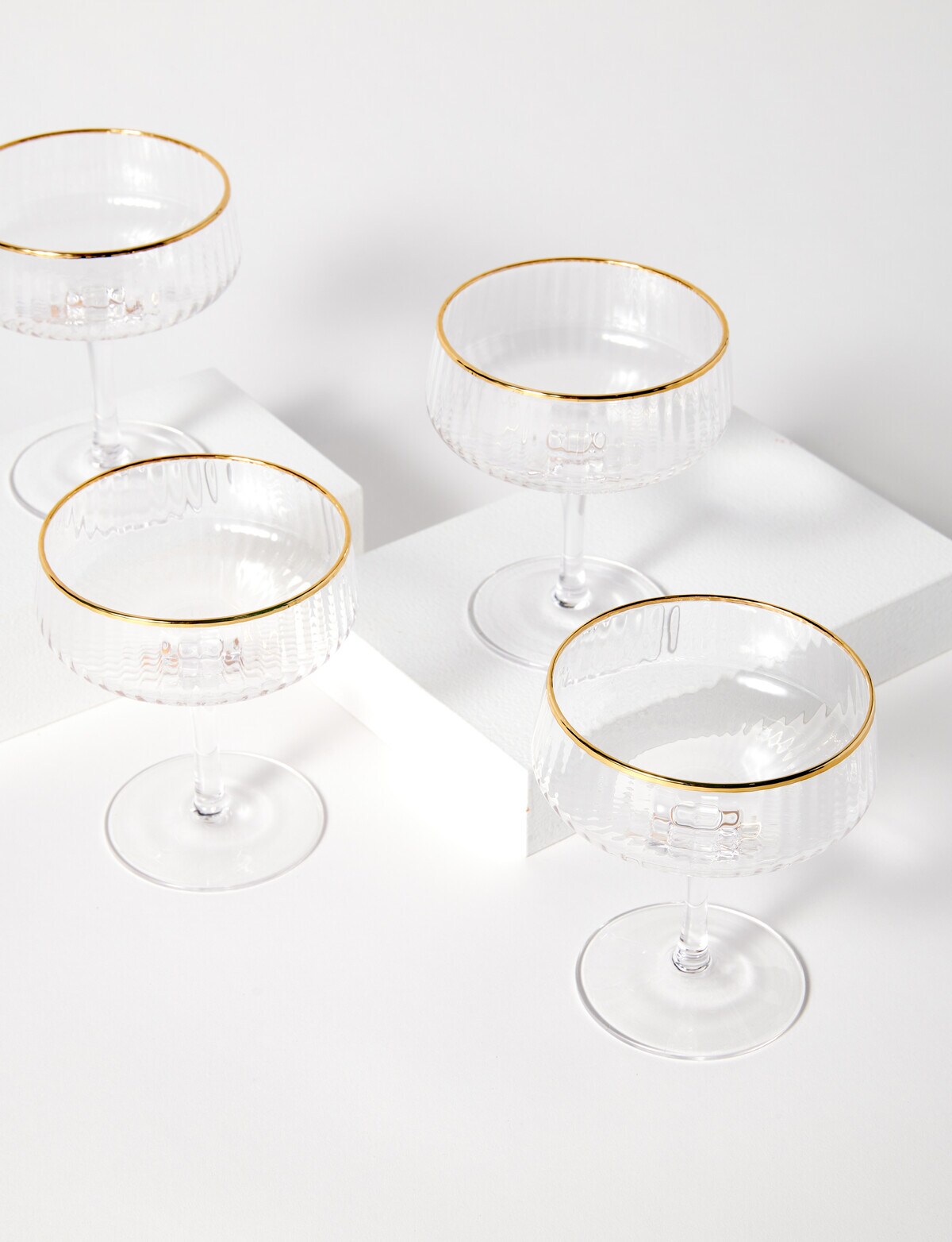 CinCin Kingston Champagne Saucer, Gold Rim, Set of 4 - Drinkware