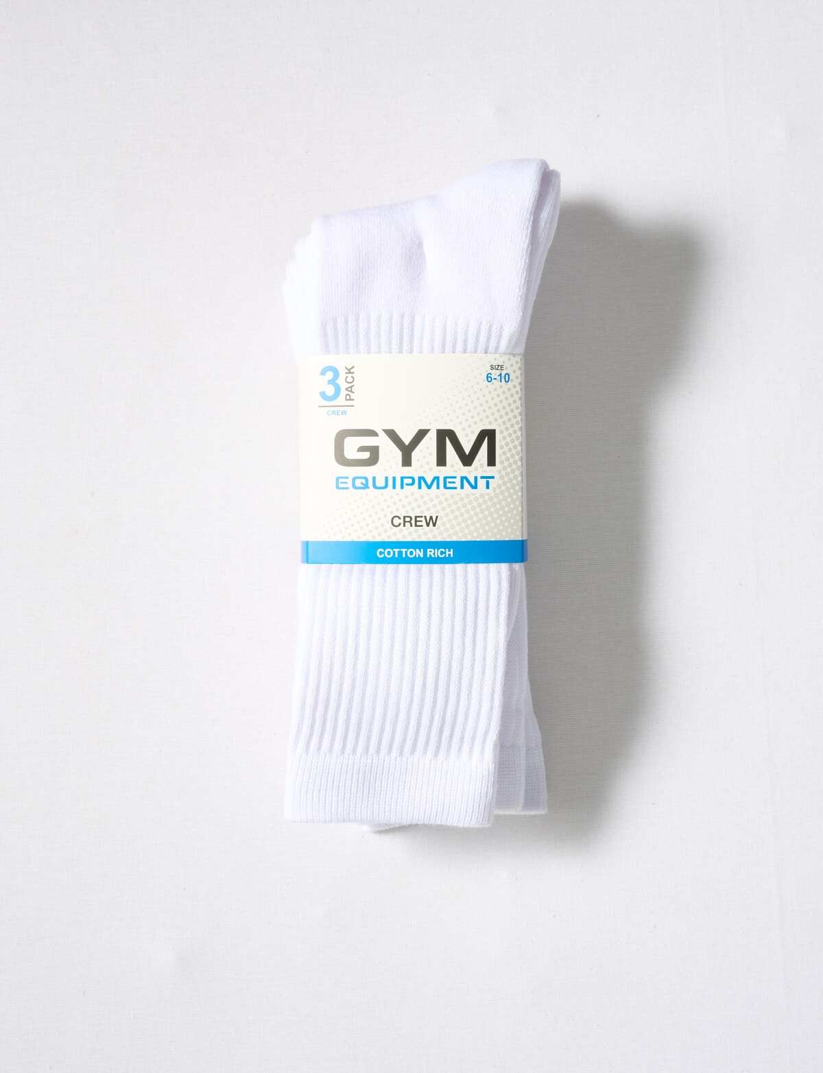 Gym Equipment Crew Cushion Foot Sock, 3-Pack, White - Socks