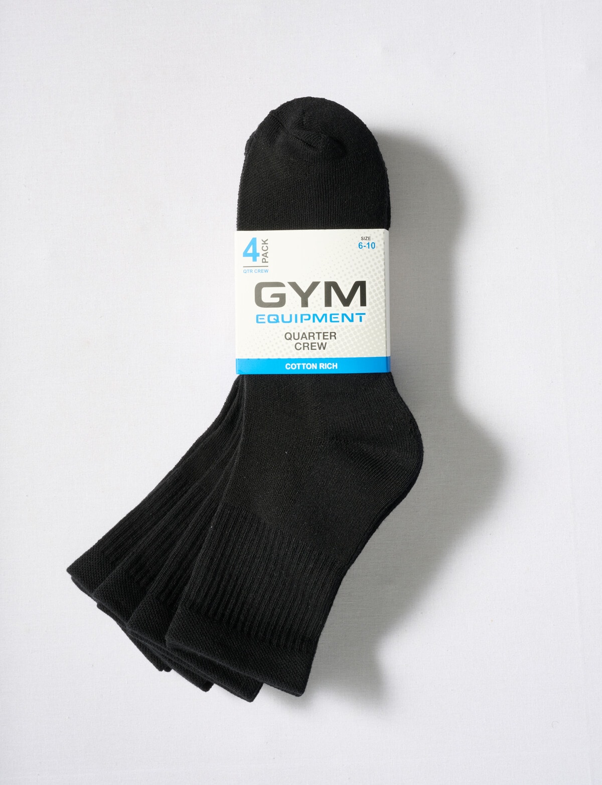 Gym Equipment Quarter Crew Cushion Foot Sock, 4-Pack, Black - Socks