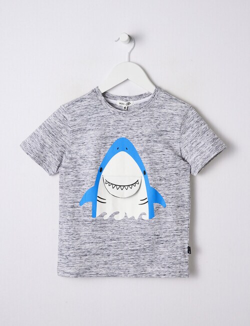 Mac & Ellie Shark Short Sleeve Tee, Grey Marle - Childrens Red Dot