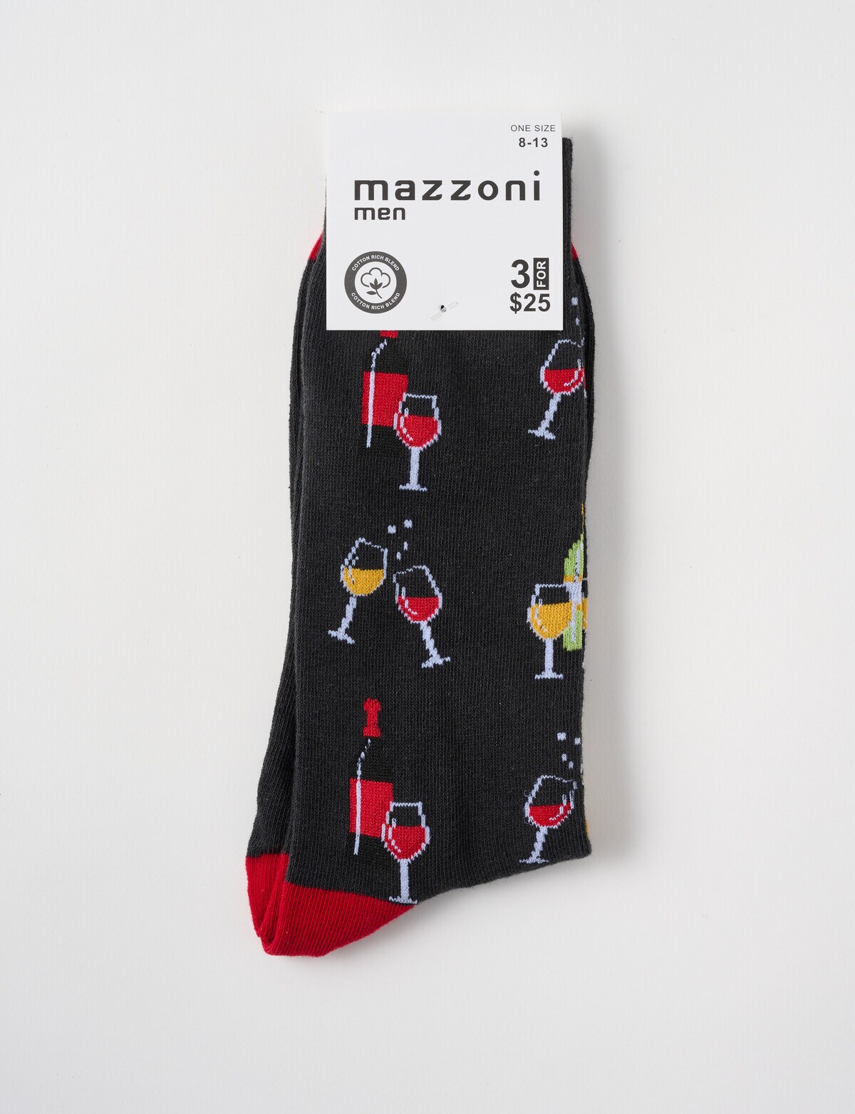 Mazzoni Cotton-Blend Wine Dress Sock, Black - Mens Red Dot