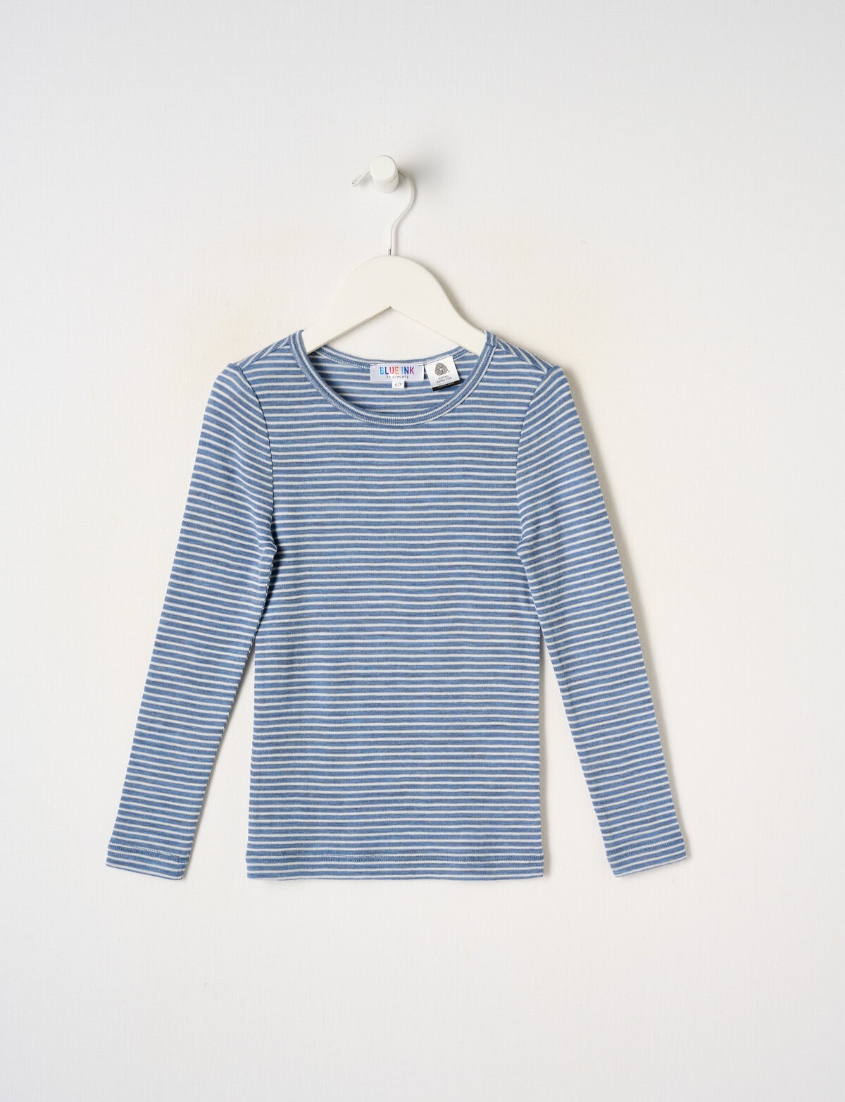 Blue Ink Merino Unisex Long Sleeve Top, Steel Marle & White Stripe ...