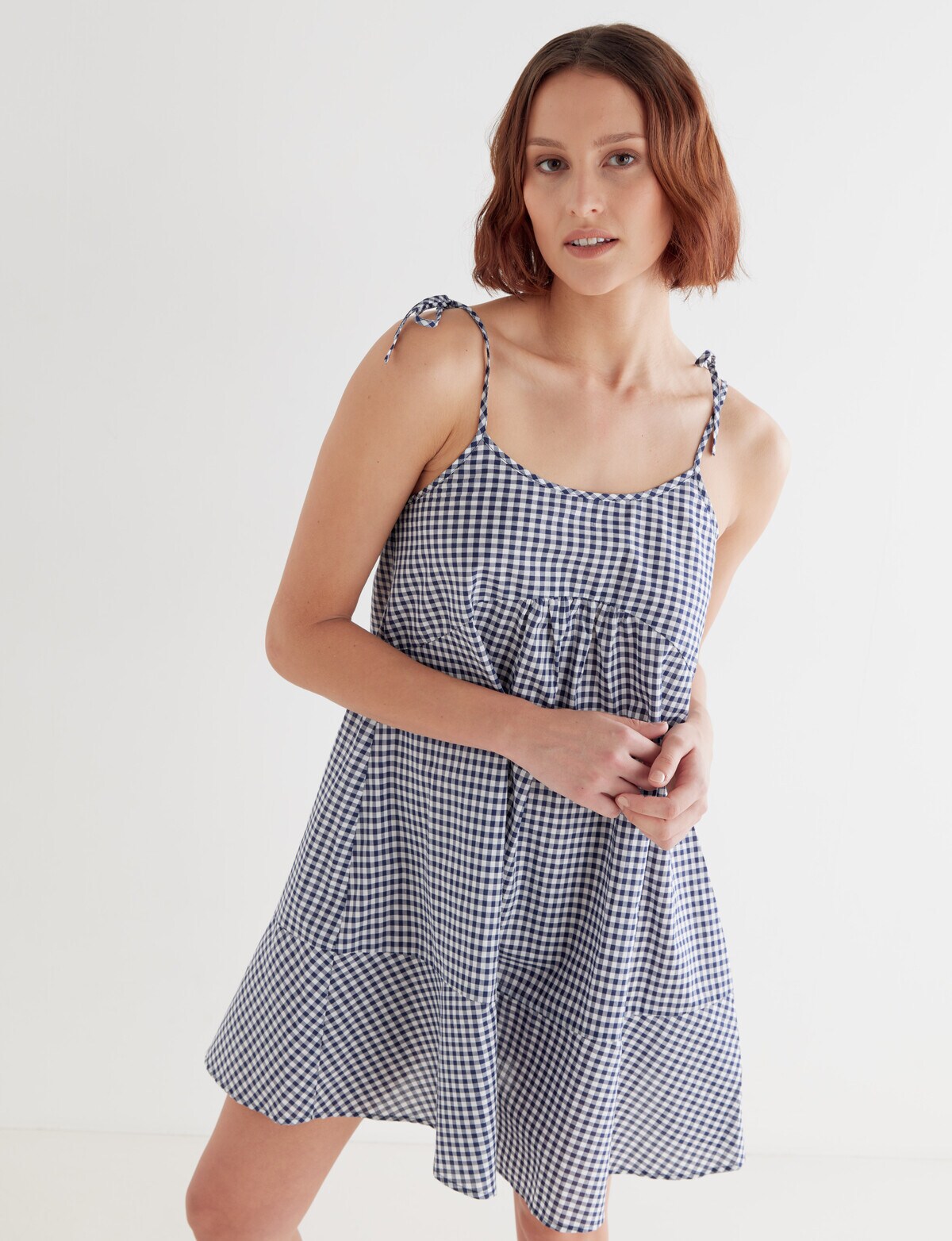 Mineral Lounge Mini Check Nightie, Navy - Loungewear