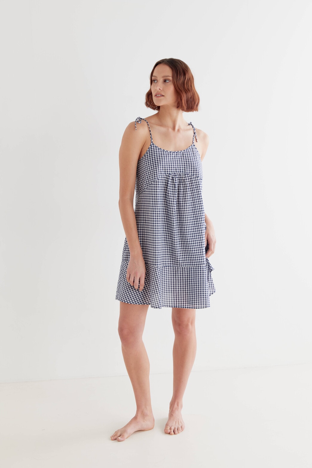 Mineral Lounge Mini Check Nightie, Navy - Loungewear