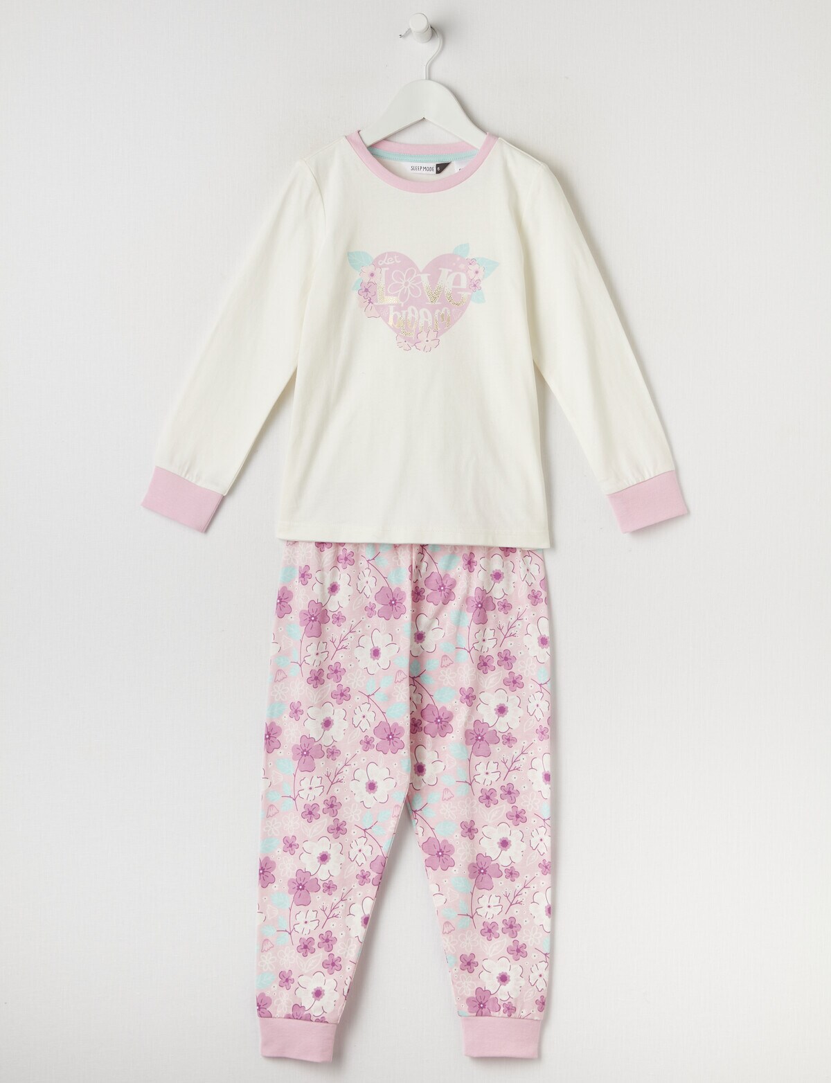 Sleep Mode Let Love Bloom Knit Long Pyjama Set, Pink - Sleepwear ...