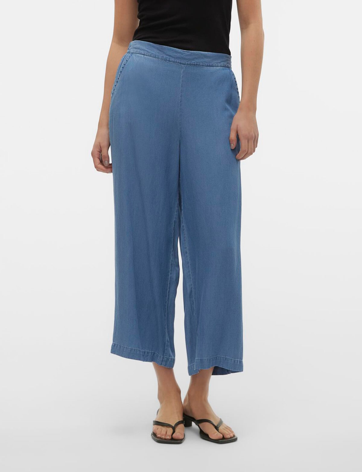 Vero Moda Bree Wide Culotte Pant, Medium Blue Denim - Pants & Leggings