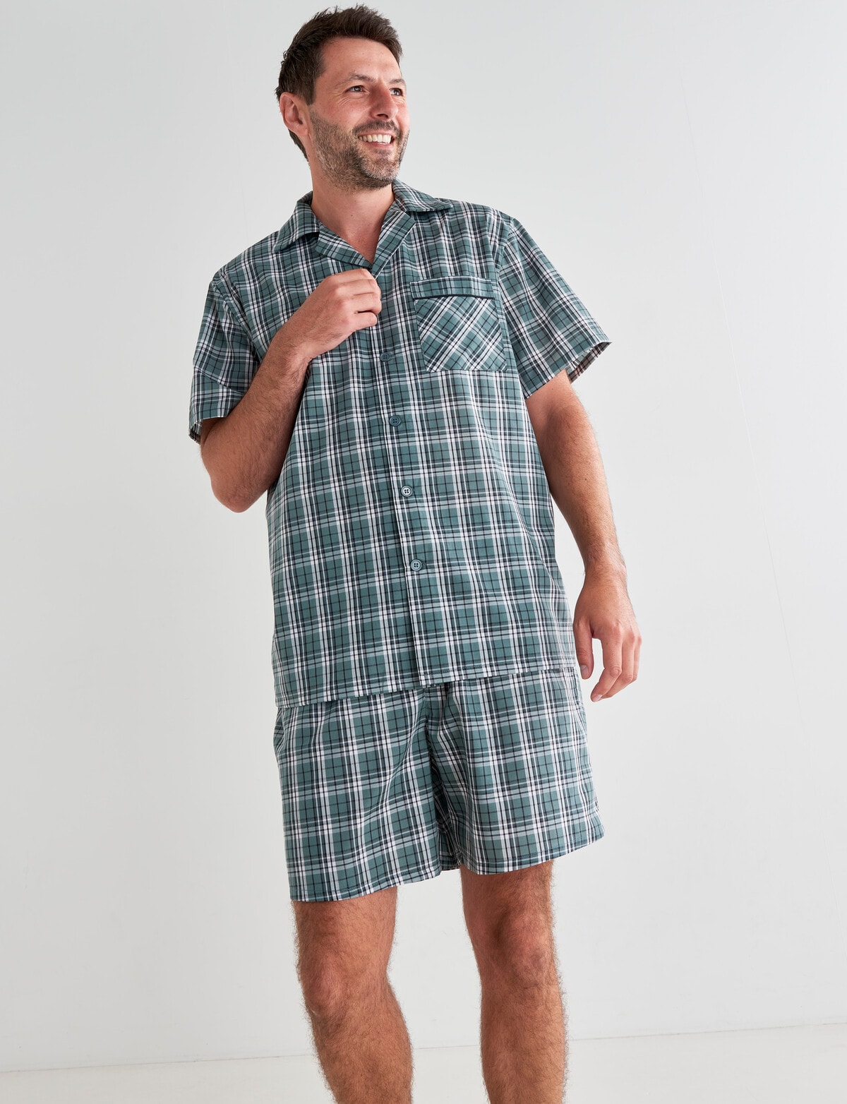 Chisel Woven Check Short PJ Set, Green - Sleepwear