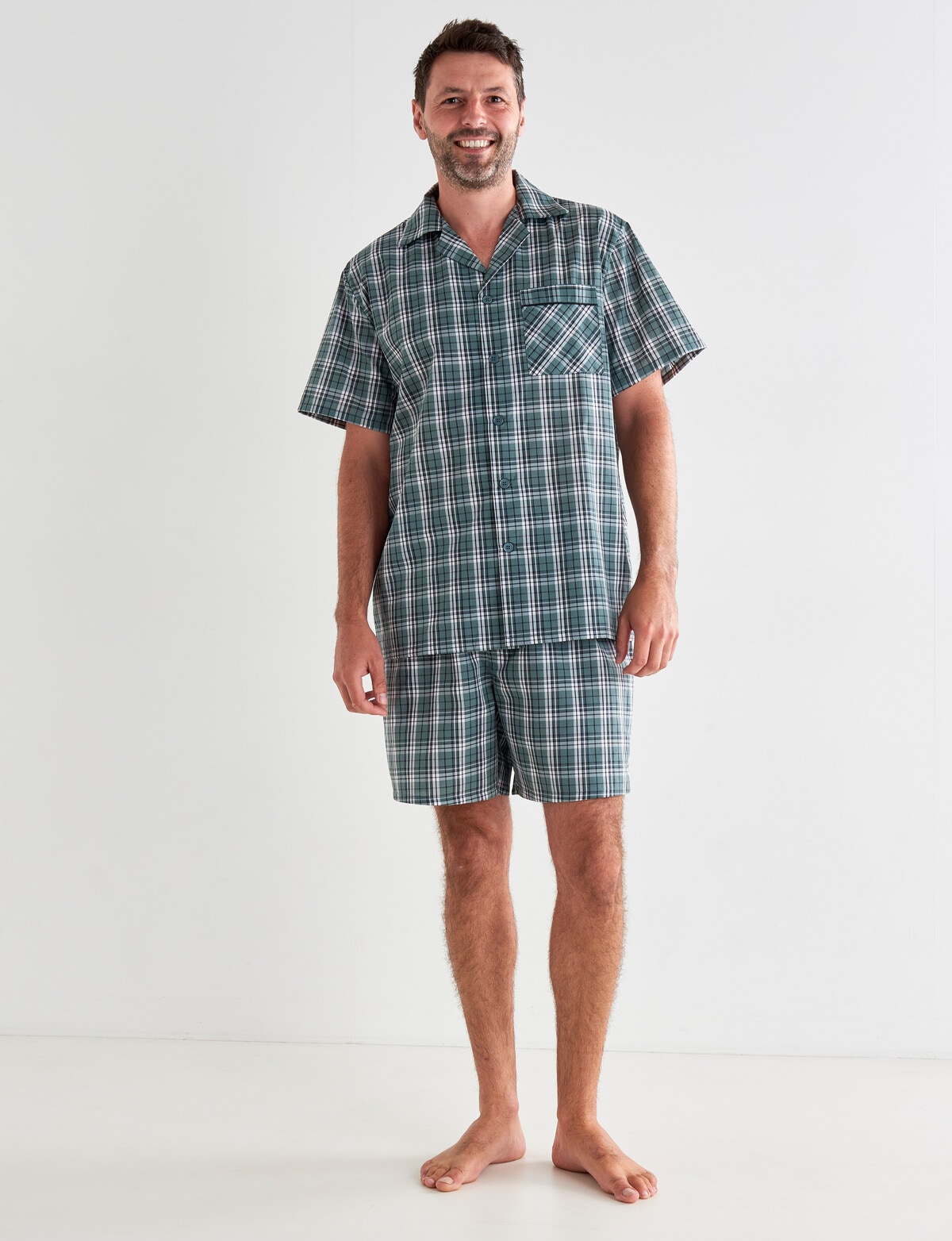 Chisel Woven Check Short PJ Set, Green - Sleepwear