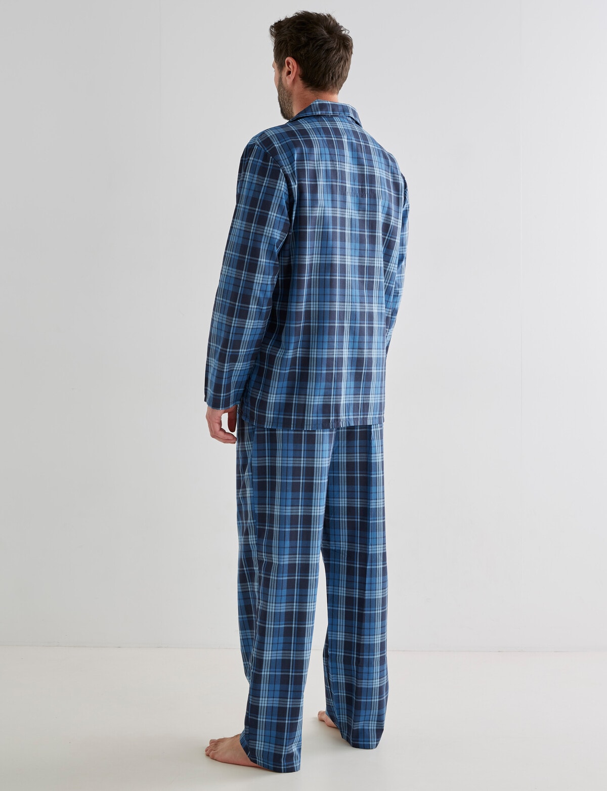 Chisel Check Woven Long PJ Set, Navy & Blue - Sleepwear