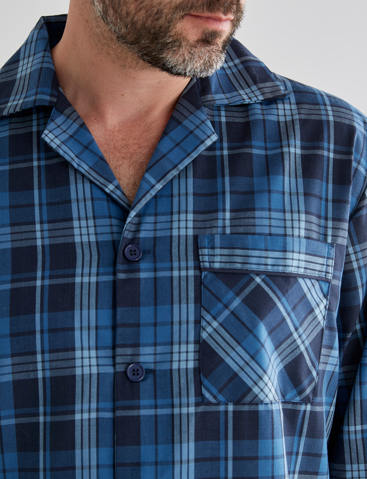 Chisel Check Woven Long PJ Set, Navy & Blue - Sleepwear