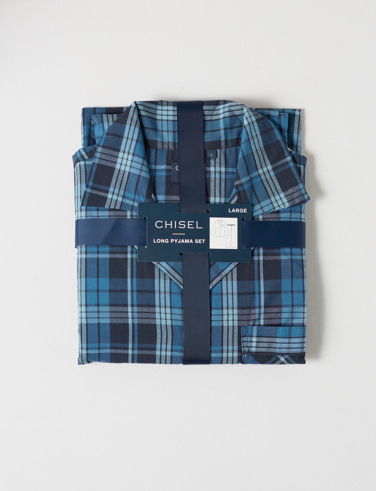 Chisel Check Woven Long PJ Set, Navy & Blue - Sleepwear