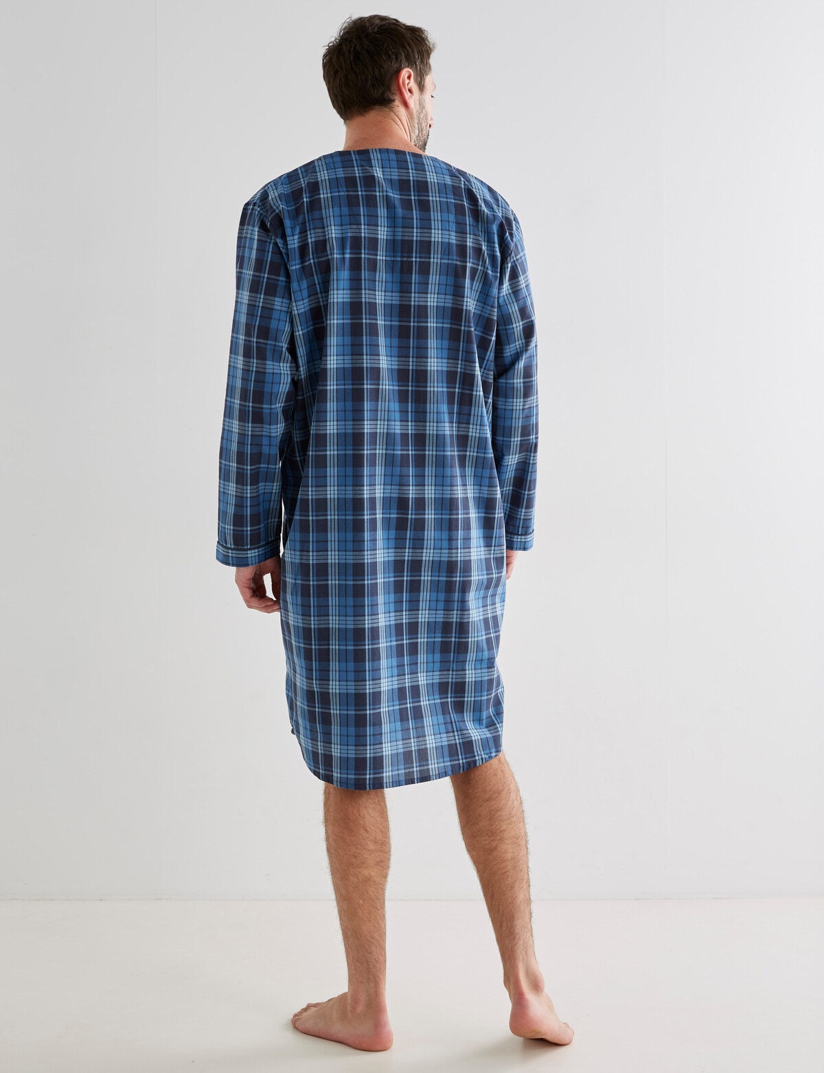 Chisel Check Woven Nightshirt, Navy & Blue - Sleepwear