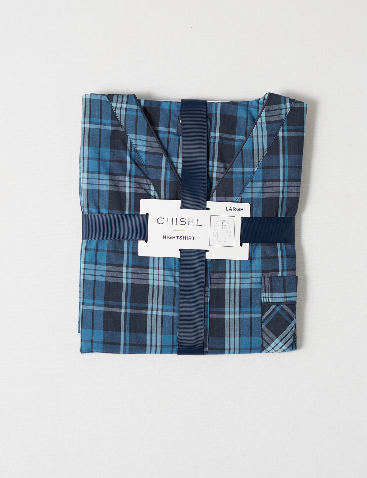 Chisel Check Woven Nightshirt, Navy & Blue - Sleepwear
